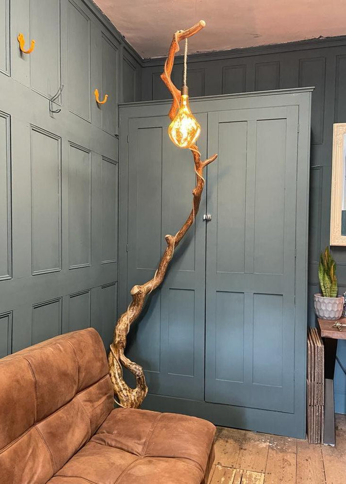 Amélie – Handcrafted Branch Floor Lamp with Reclaimed Timber Base ...