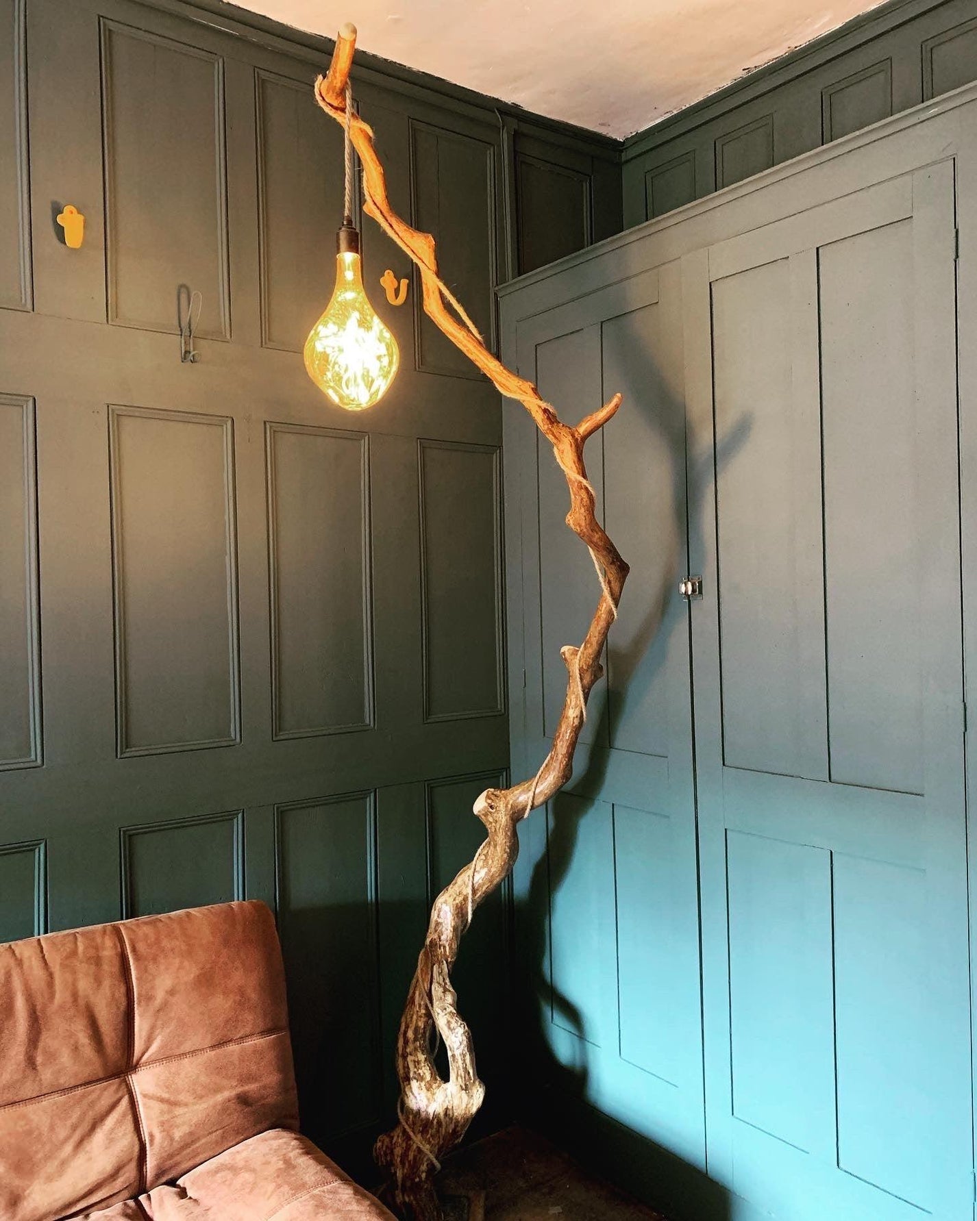 Amélie – Handcrafted Branch Floor Lamp with Reclaimed Timber Base ...