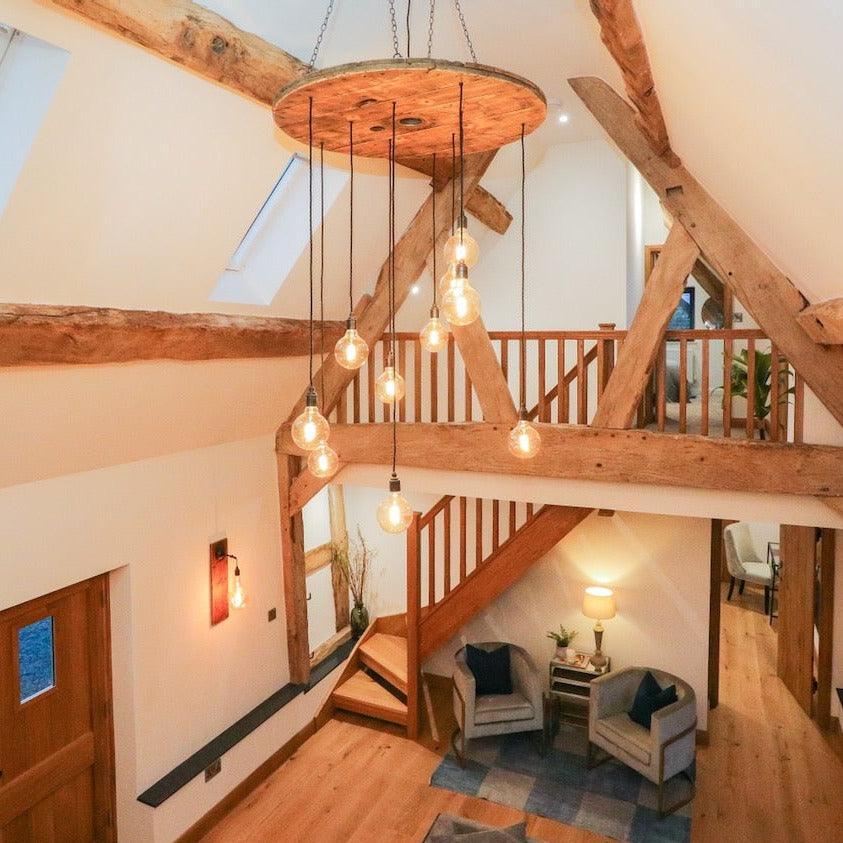 Rustic Industrial Cable Reel Cascade Chandelier – MooBoo Home