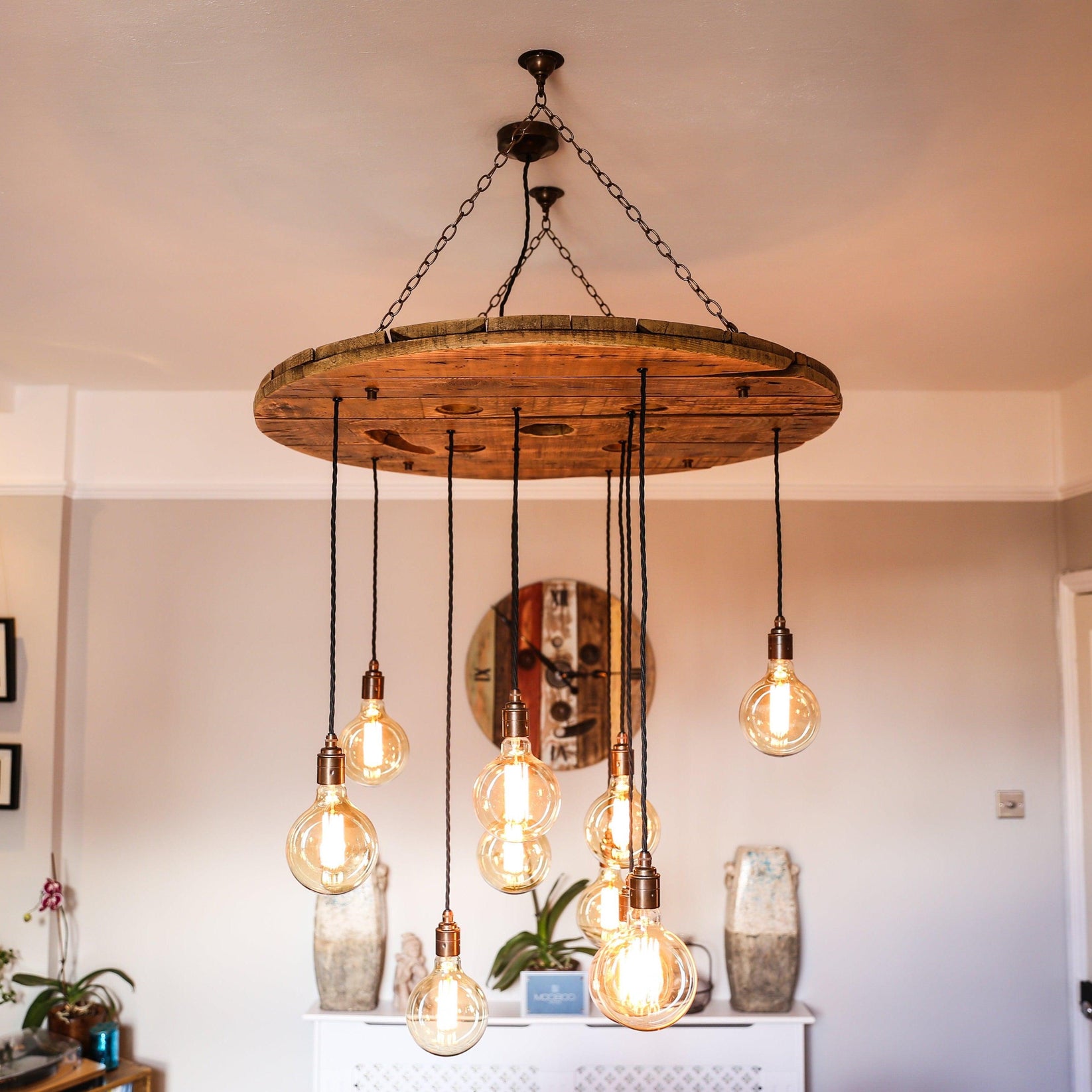 Rustic Industrial Cable Reel Cascade Chandelier – MooBoo Home