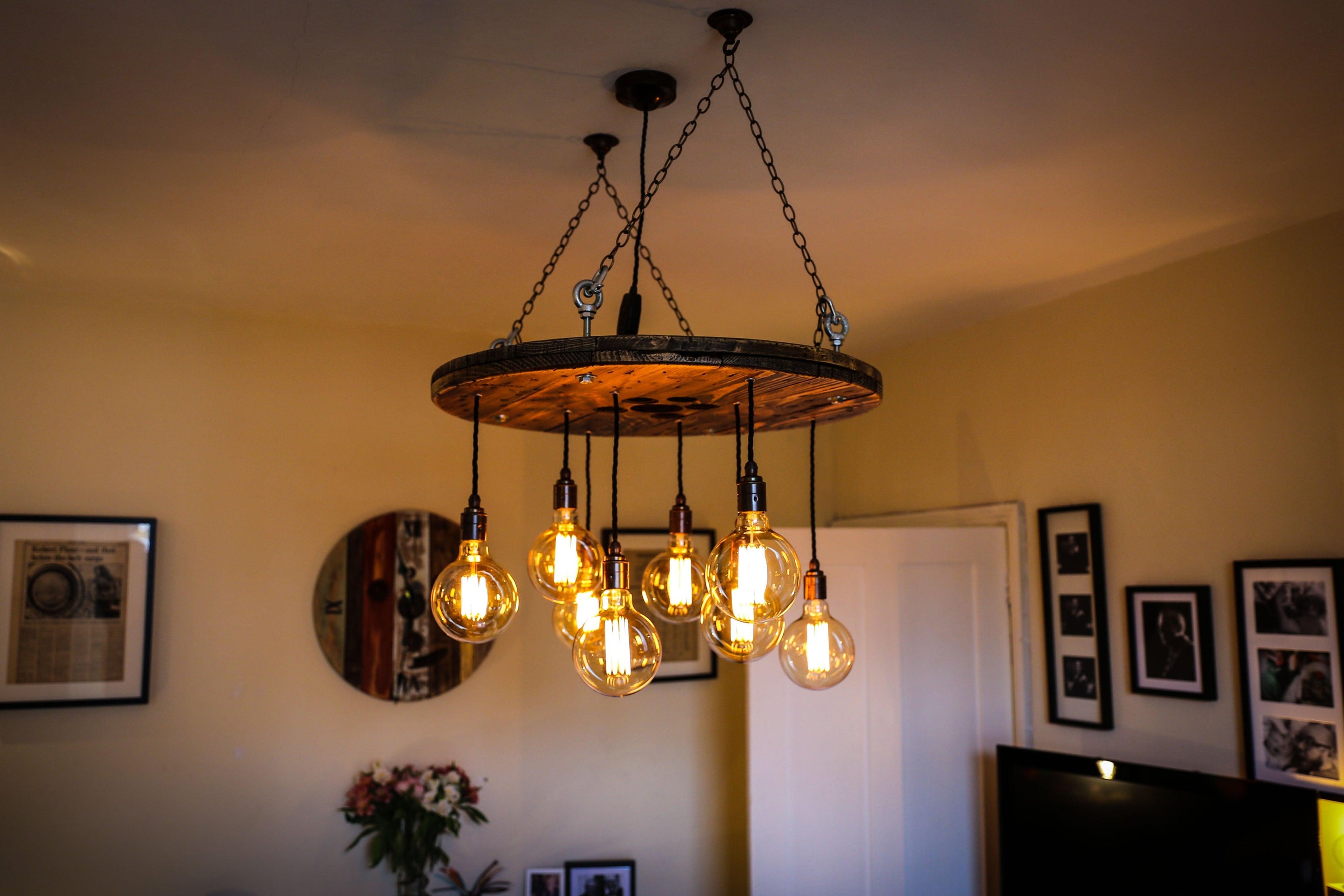 Rustic Industrial Cable Reel Cascade Chandelier – MooBoo Home